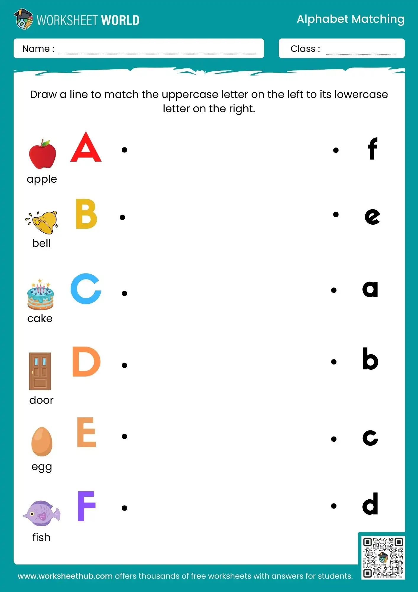 A to F Match Alphabets With Pictures Worksheets PDF - Worksheet World