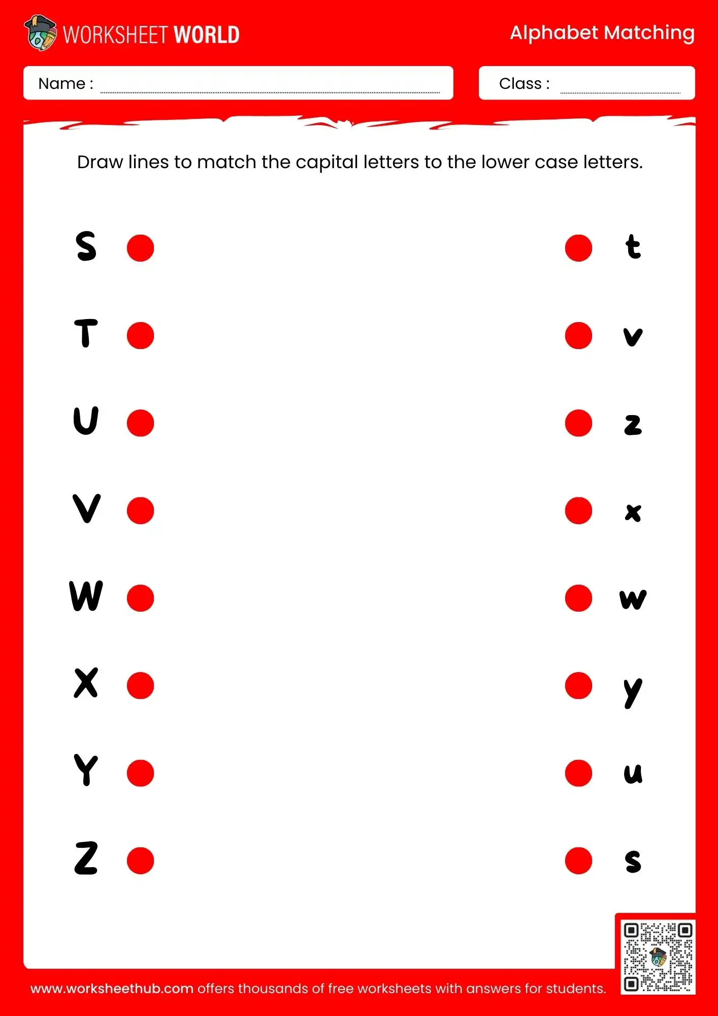 Alphabet Matching Worksheets S to Z - Worksheet World