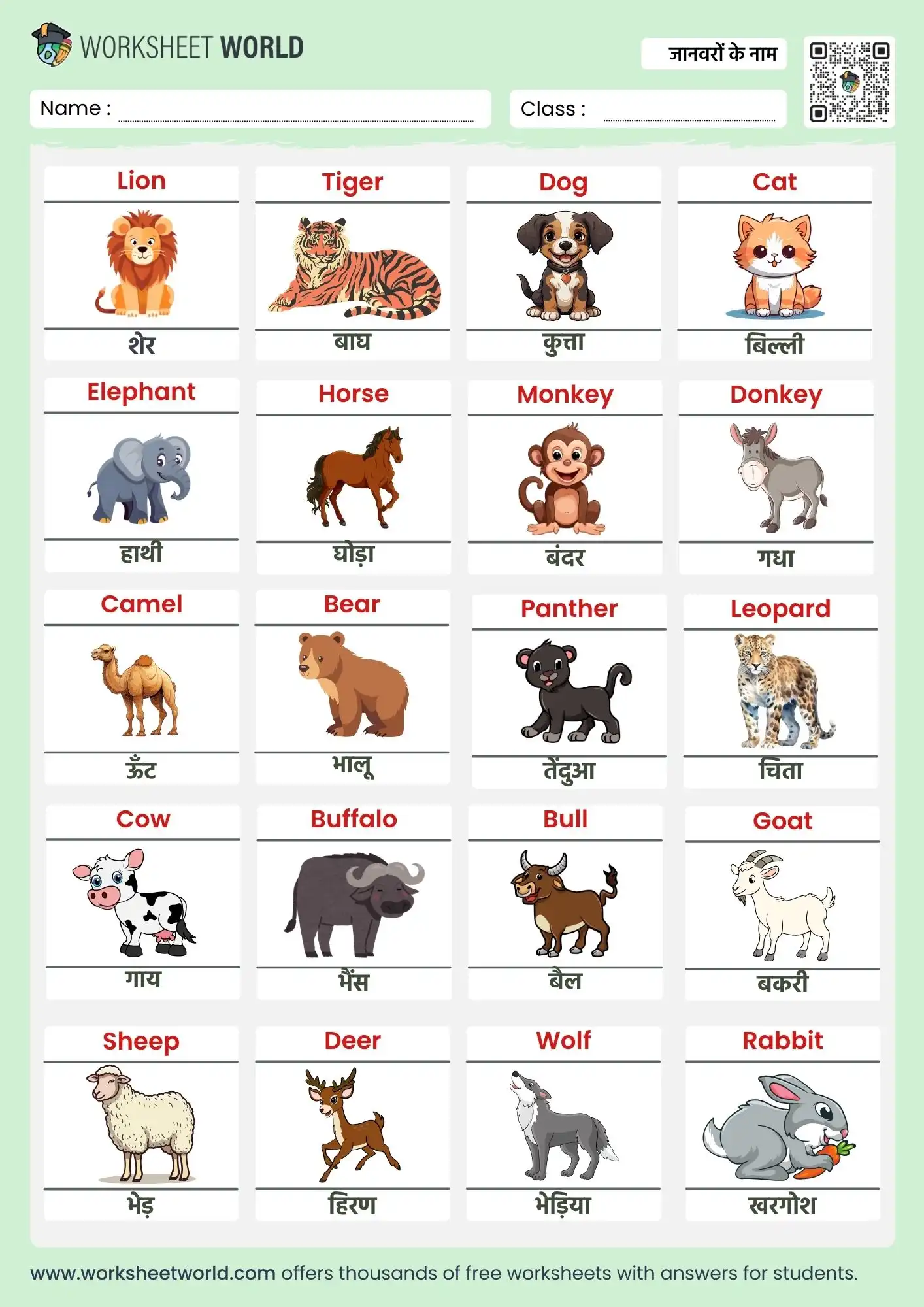 20+ जानवरों के नाम | Animals Name in Hindi and English Chart (Free PDF ...