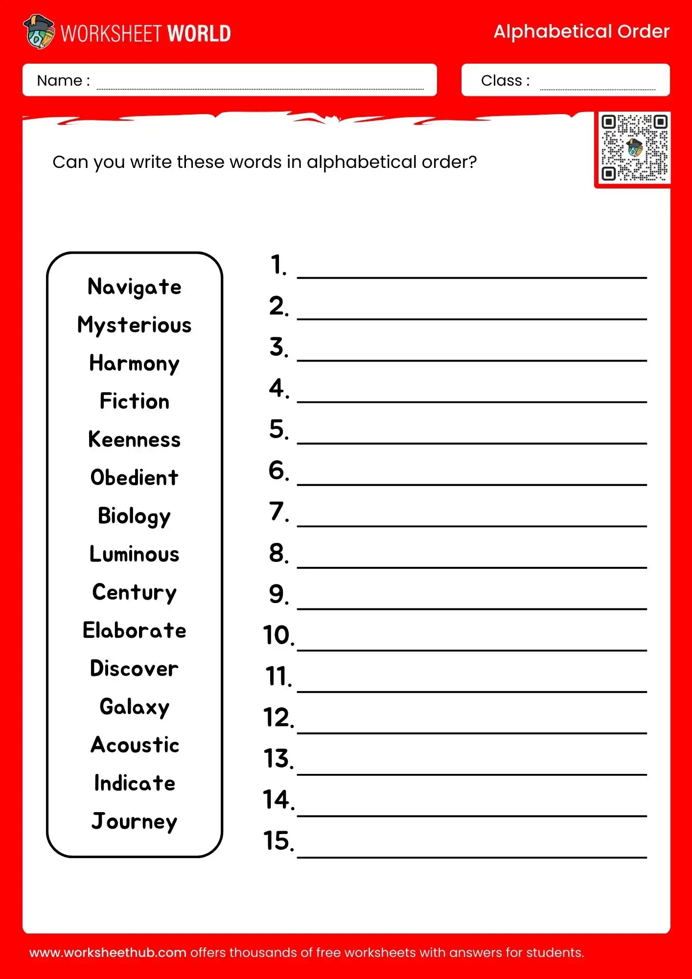 Arrange in Alphabetical Order Worksheet - Worksheet World