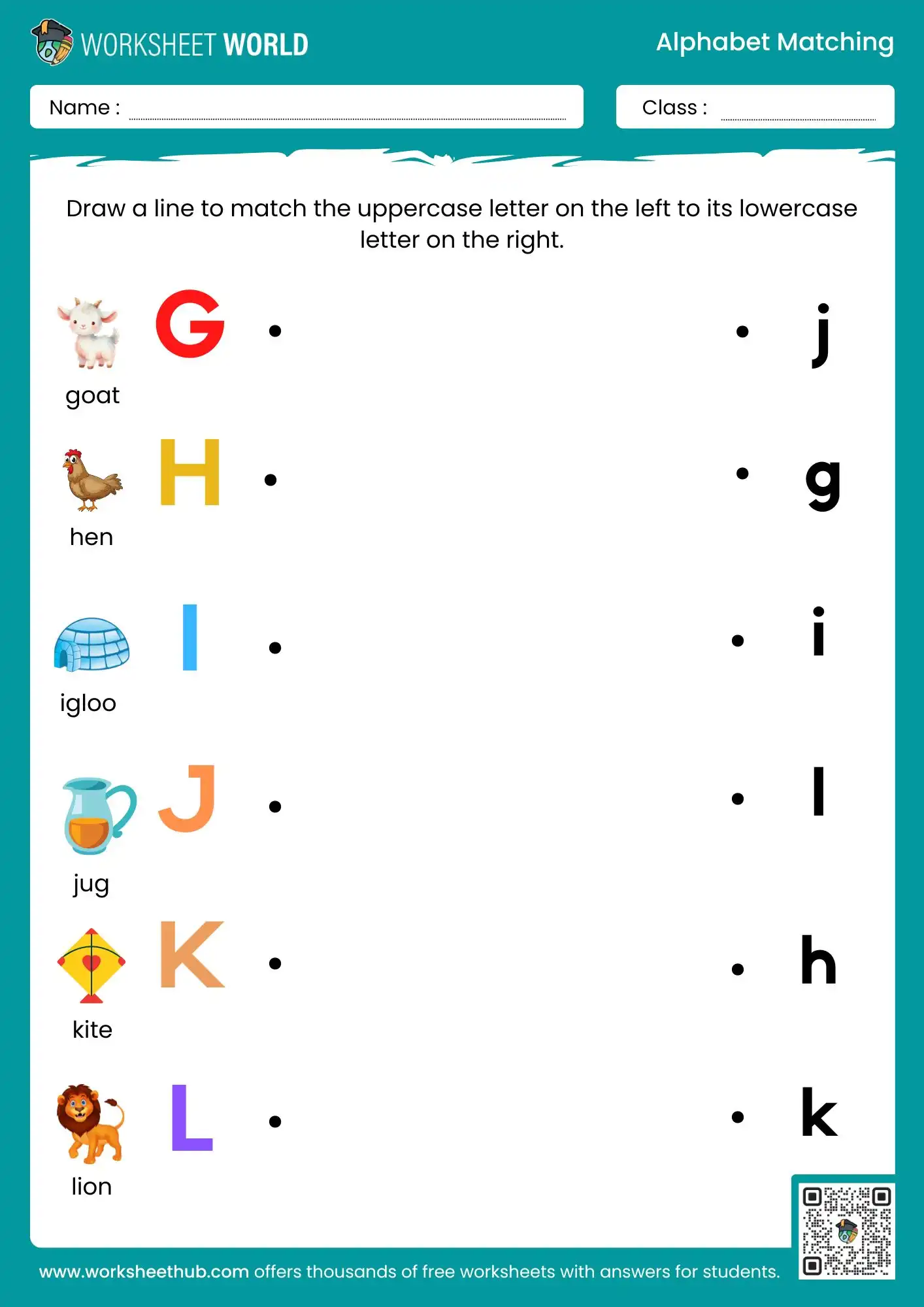G to L Match Alphabets With Pictures Worksheets PDF - Worksheet World