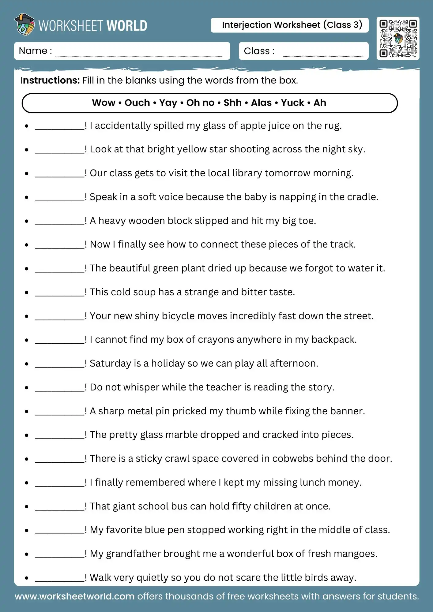 Interjection Worksheet For Class 3 (Free PDF) - Worksheet World