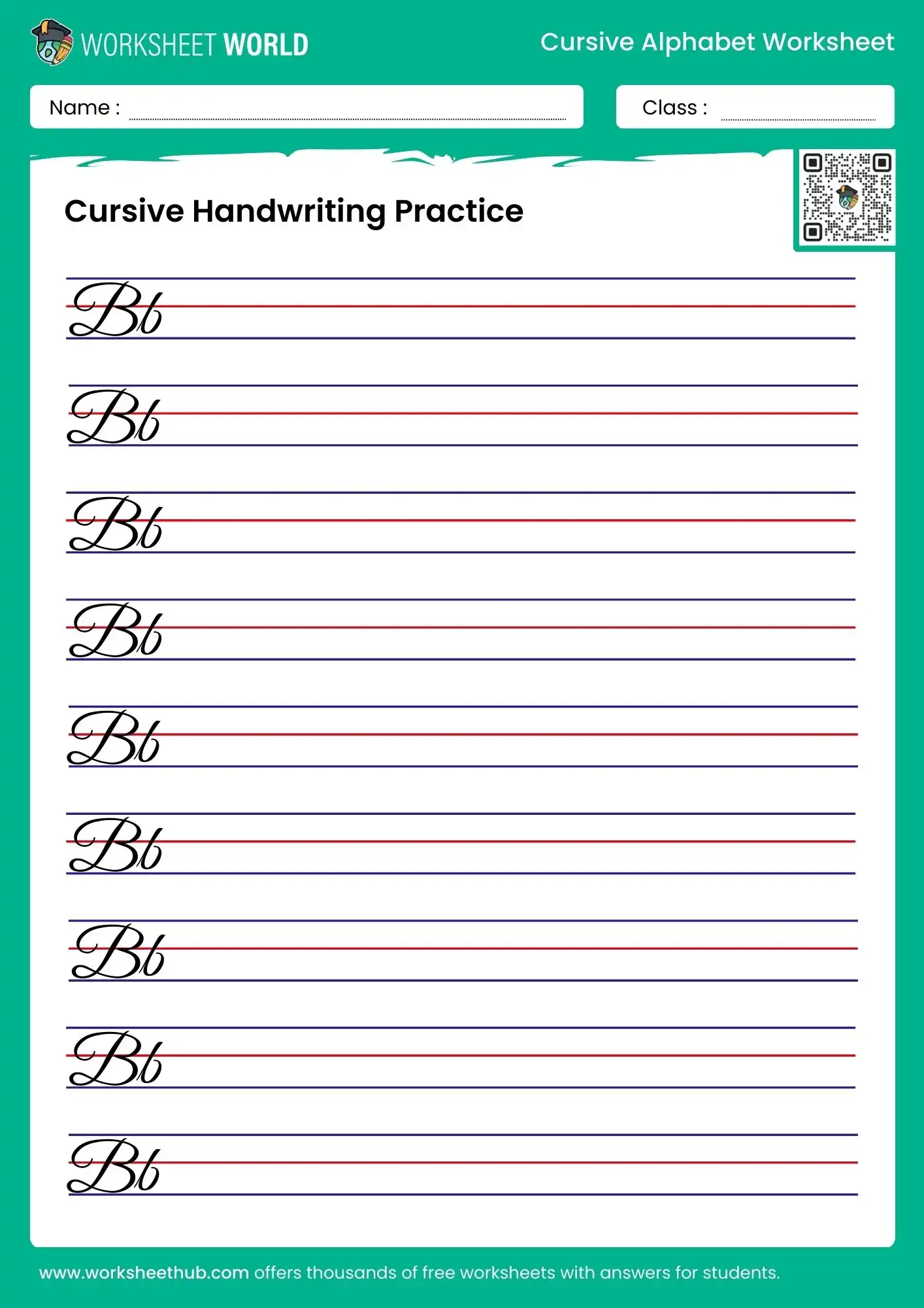 Letter B Cursive Handwriting Worksheets - Worksheet World