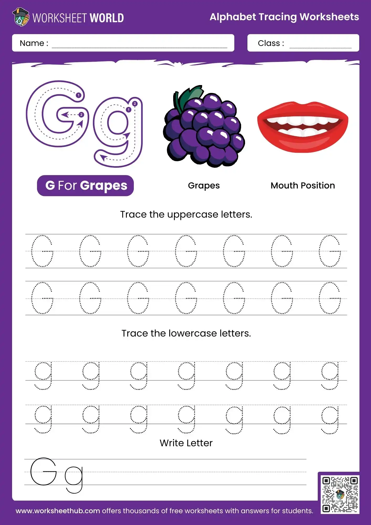 Letter G Alphabet Tracing Worksheets - Worksheet World
