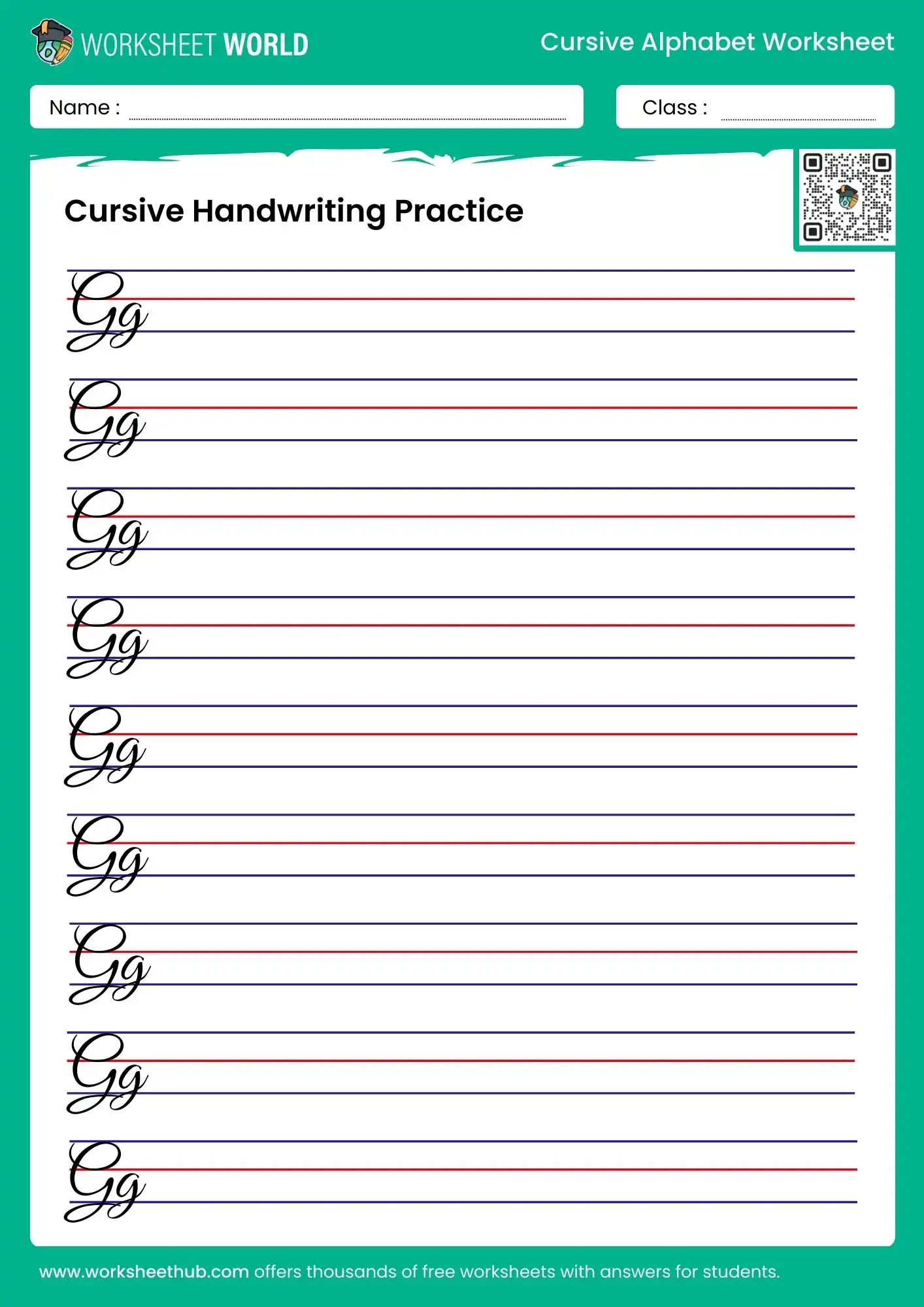 Letter G Cursive Handwriting Worksheets - Worksheet World