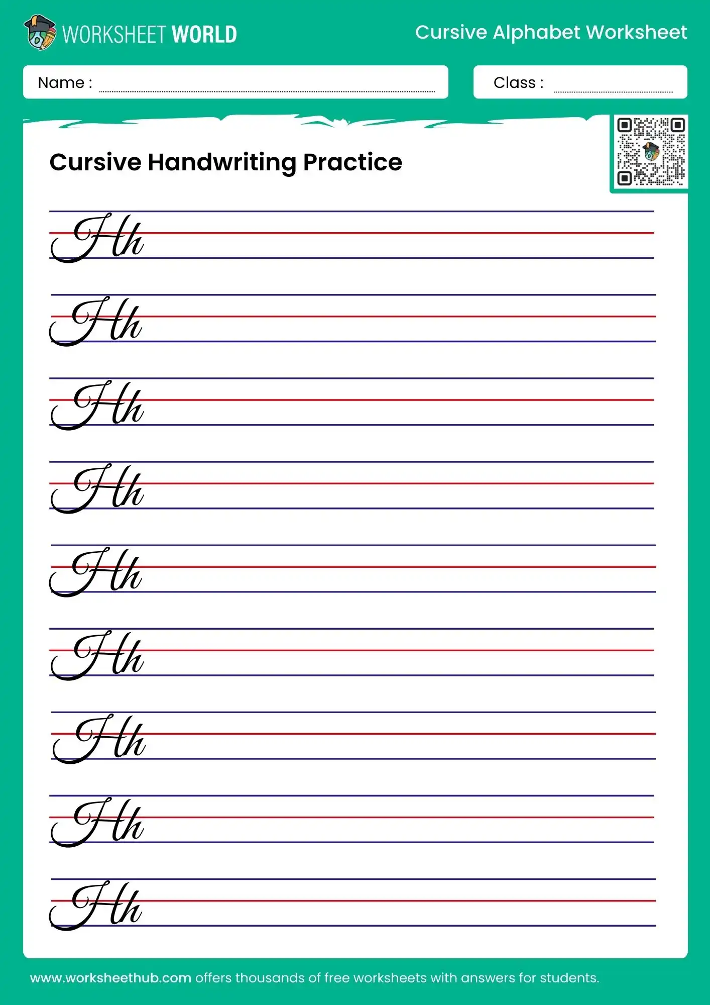 Letter H Cursive Handwriting Worksheets - Worksheet World