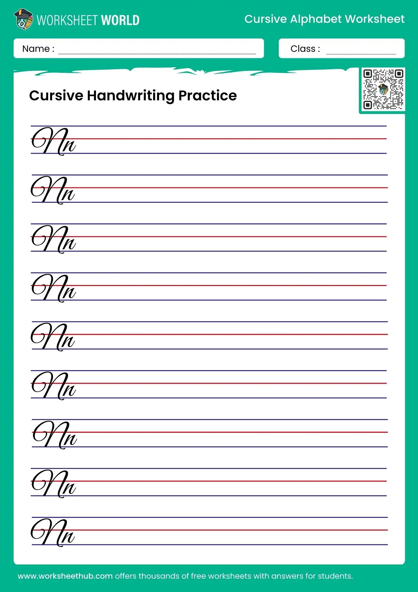 Letter N Cursive Handwriting Worksheets - Worksheet World