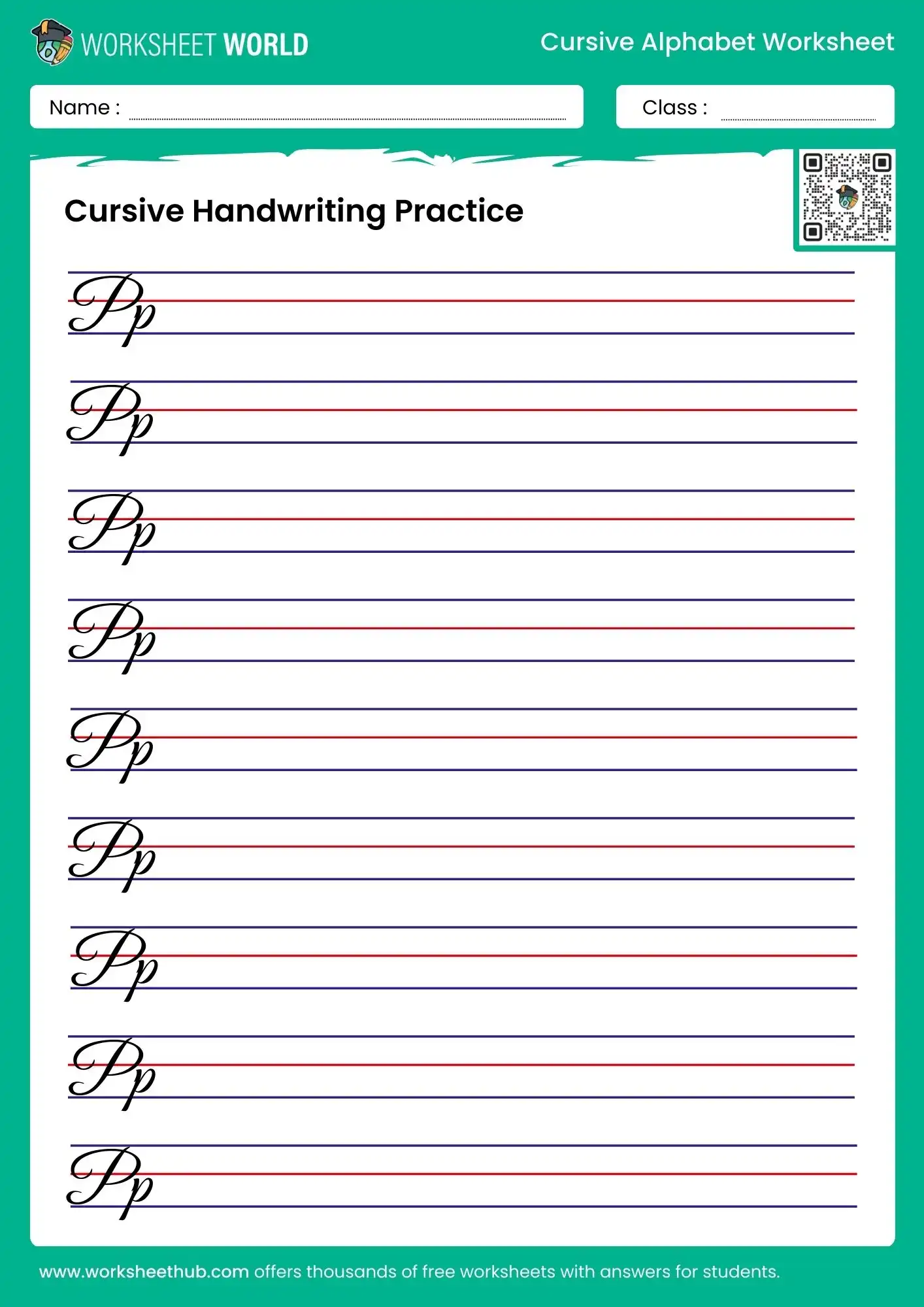 Letter P Cursive Handwriting Worksheets - Worksheet World