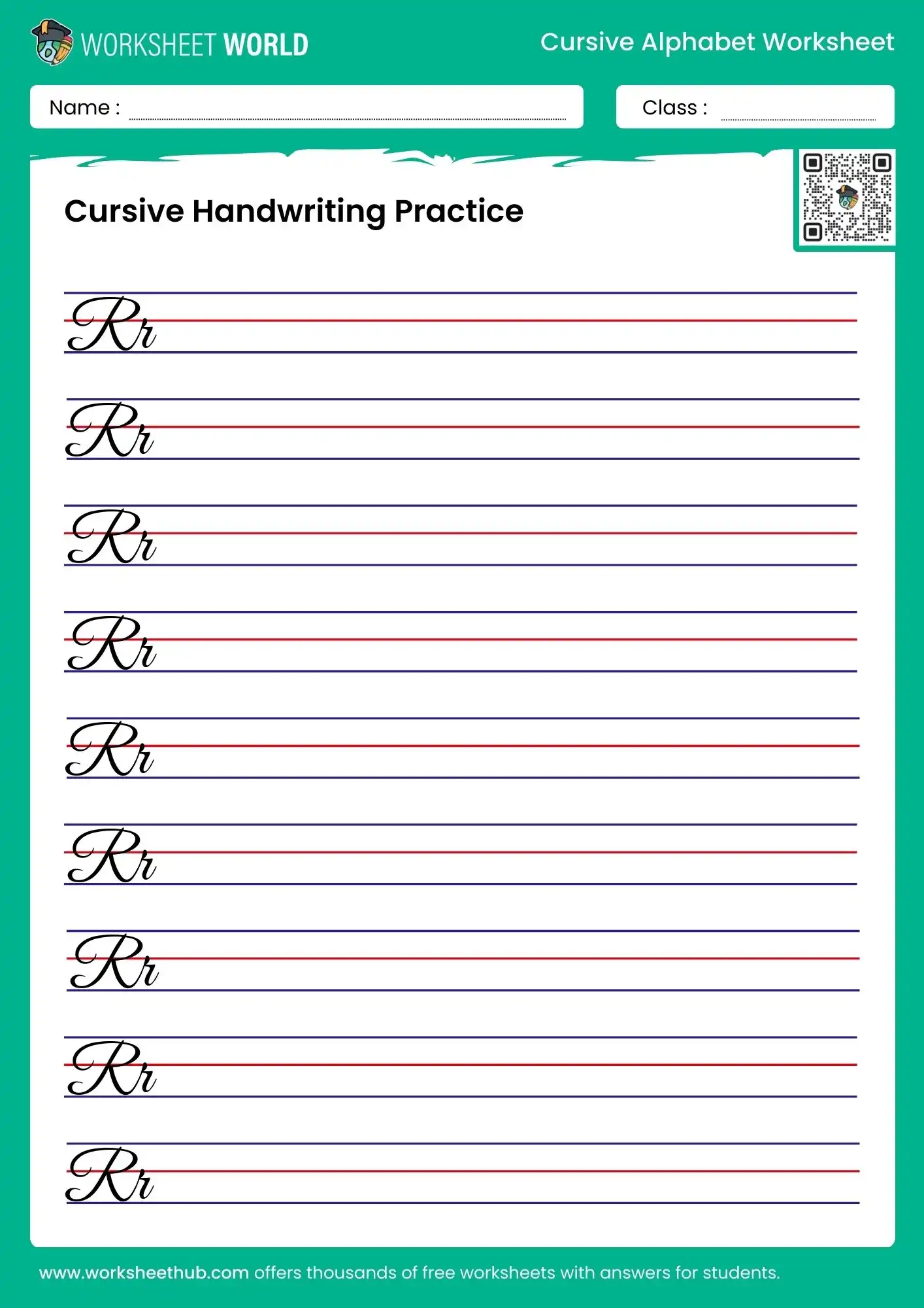 Letter R Cursive Handwriting Worksheets - Worksheet World