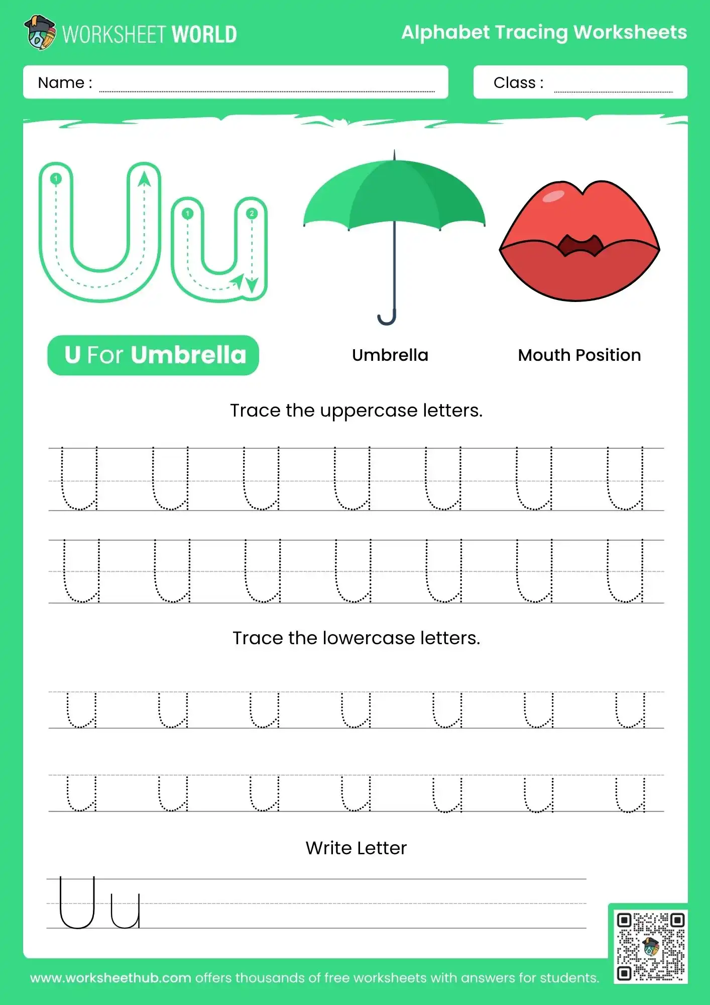 Letter U Alphabet Tracing Worksheets - Worksheet World
