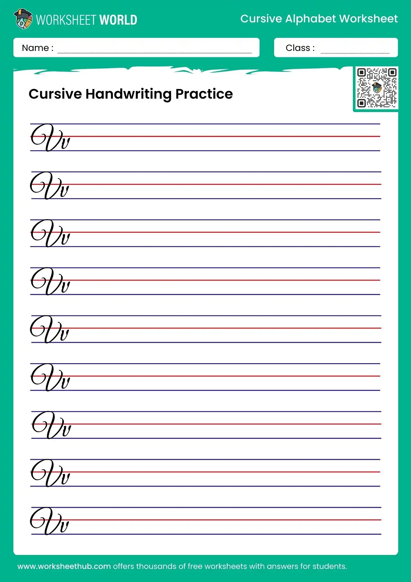 Letter V Cursive Handwriting Worksheets - Worksheet World