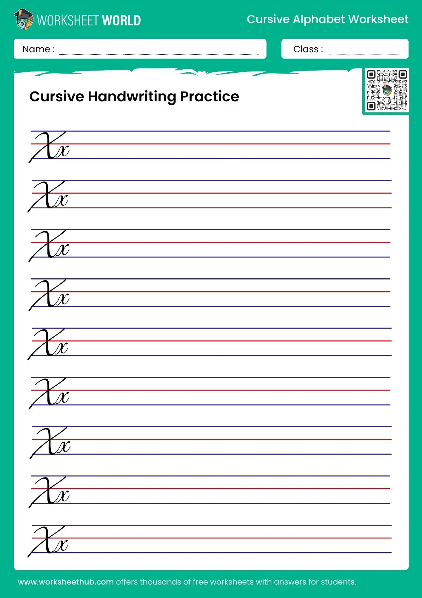 Letter X Cursive Handwriting Worksheets - Worksheet World