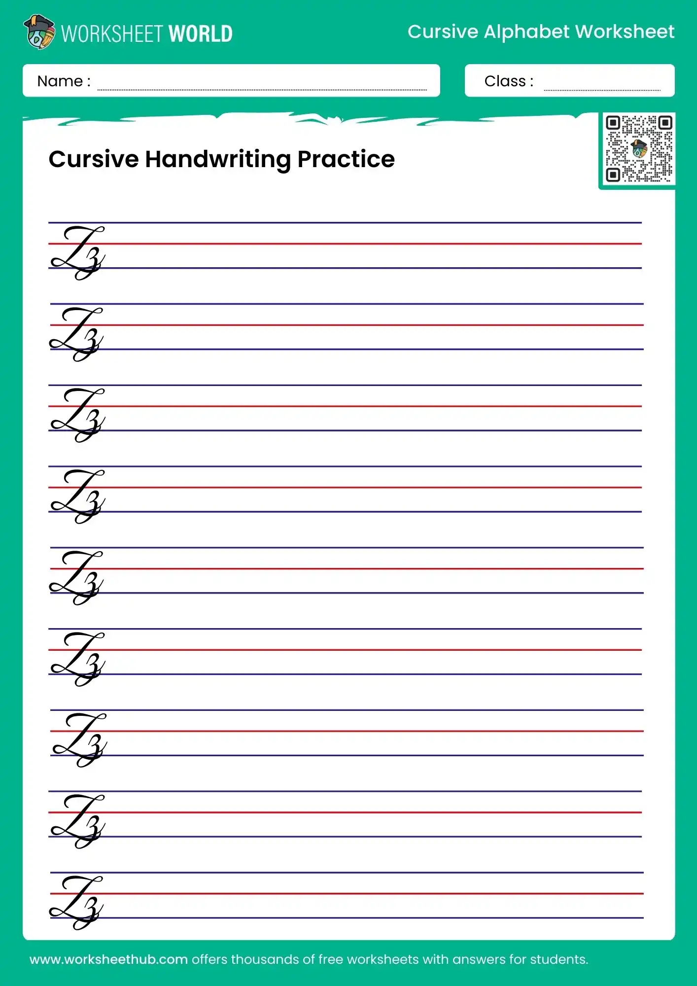 Letter Z Cursive Handwriting Worksheets - Worksheet World