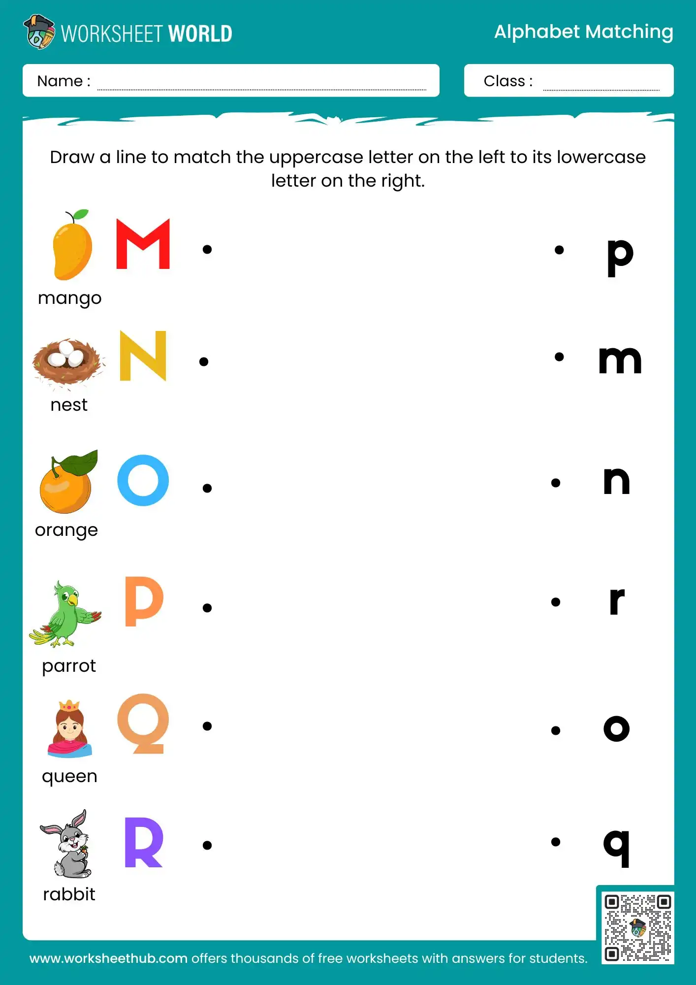 M to R Match Alphabets With Pictures Worksheets PDF - Worksheet World