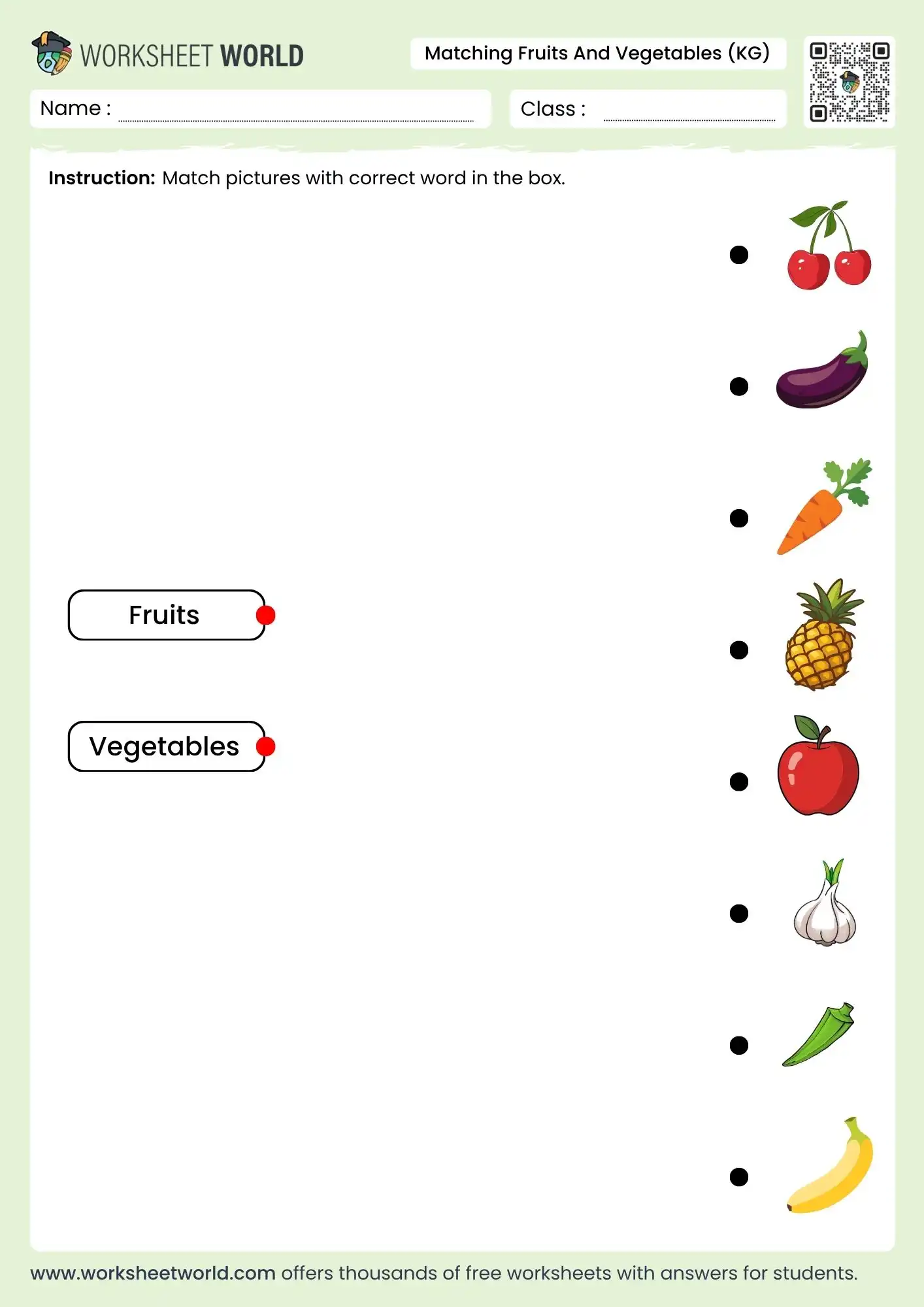 Matching Fruits And Vegetables Worksheets For Kindergarten - Worksheet ...