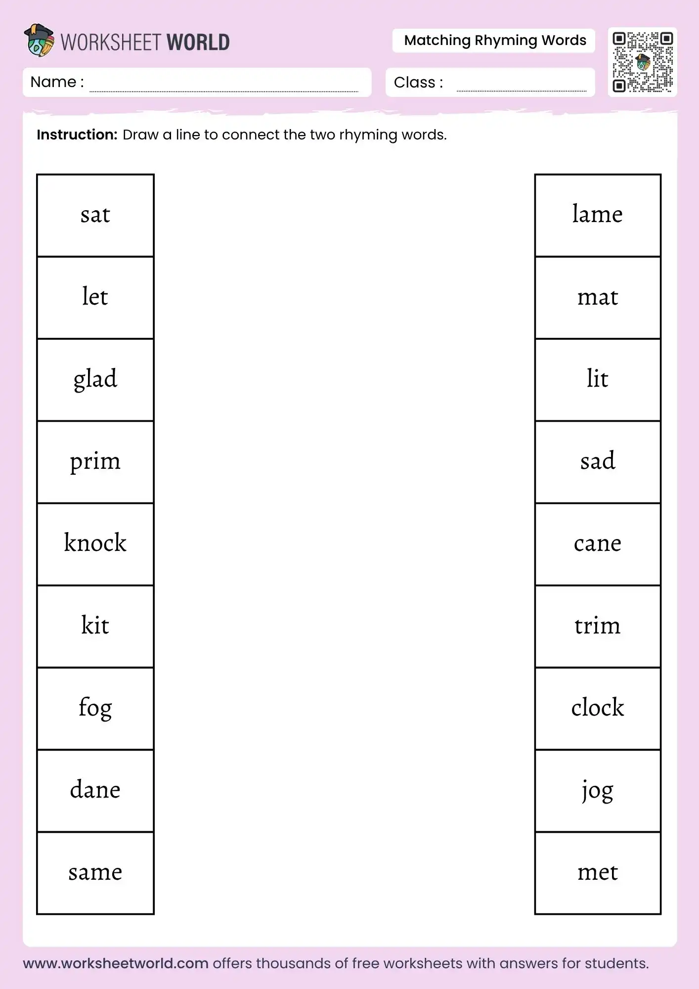Matching Rhyming Words Worksheet Worksheet World Matching Rhyming Words Worksheet Worksheet World