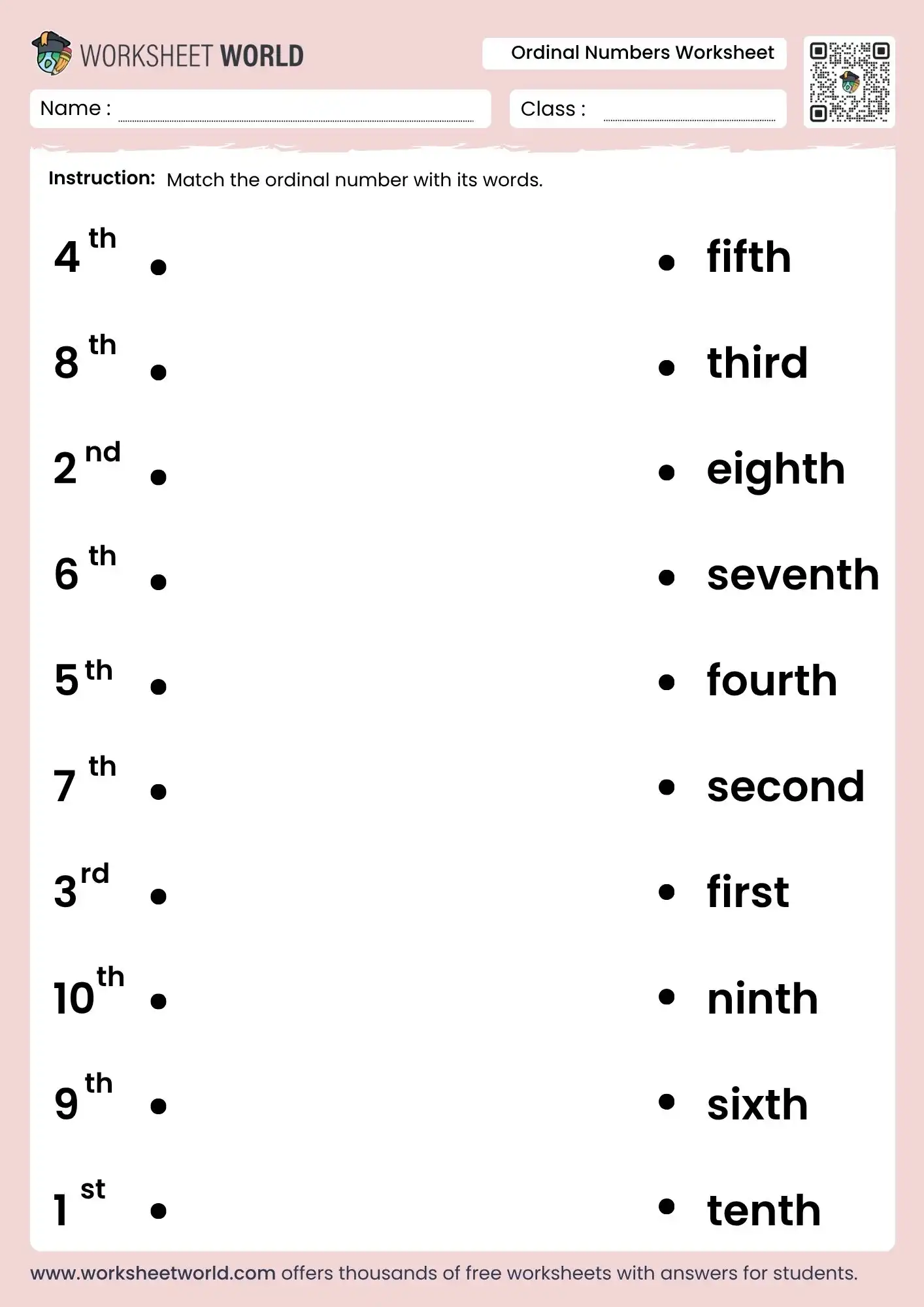 Ordinal Numbers Worksheet 1 10 (Free Matching Activity PDF) - Worksheet ...