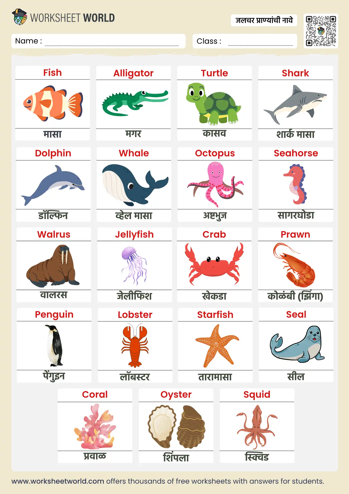 जलचर प्राण्यांची नावे | Water Animals Name in Marathi and English Chart ...